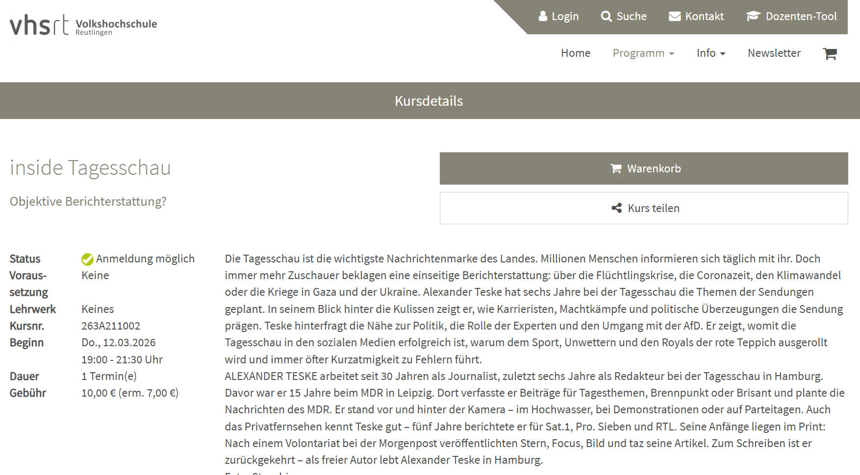 Veranstaltungen - Alexander Teske